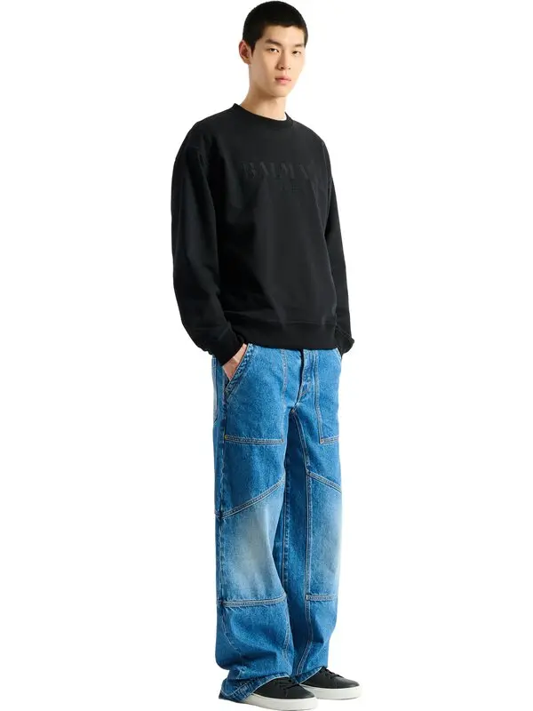 Balmain Embroidered Cotton Fleece Sweatshirt - Black
