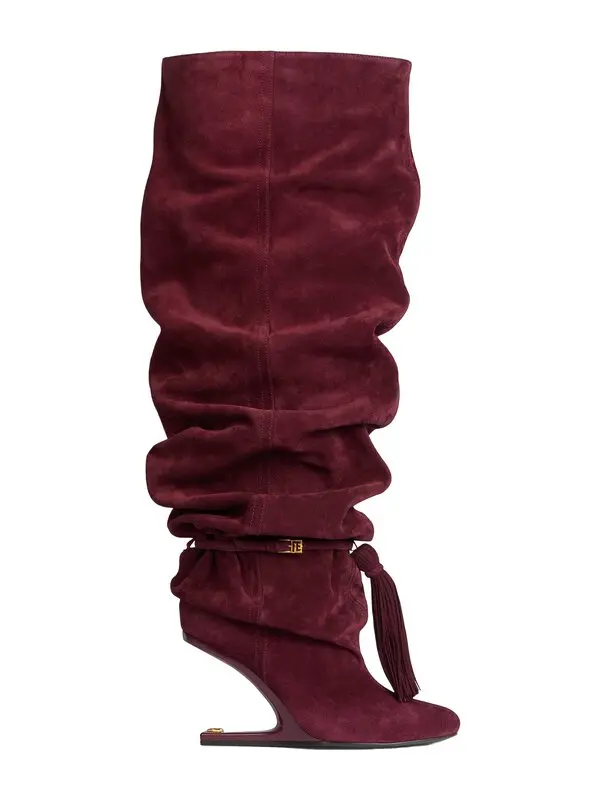 Balmain Suede Thigh-high Boots With Tassel Detail - Red
