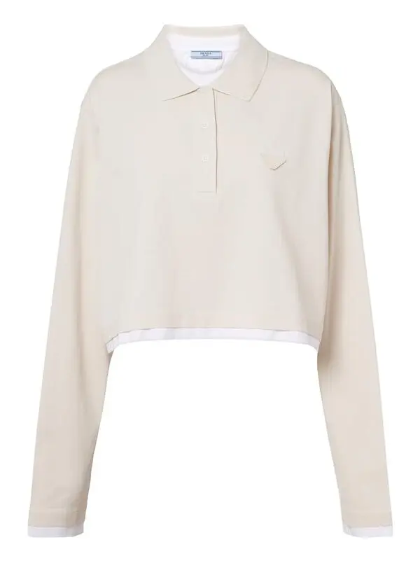 Prada Cotton Pique And Jersey Polo Shirt - Beige