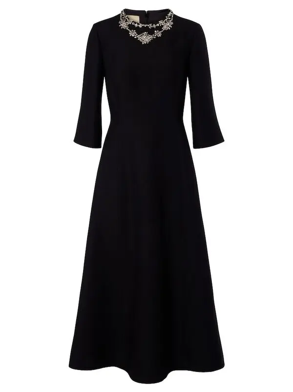 Valentino Garavani Crepe Couture Embellished Midi Dress - Black