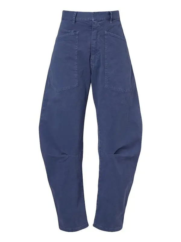 NILI LOTAN Shon Cotton Barrel-leg Pants - Blue