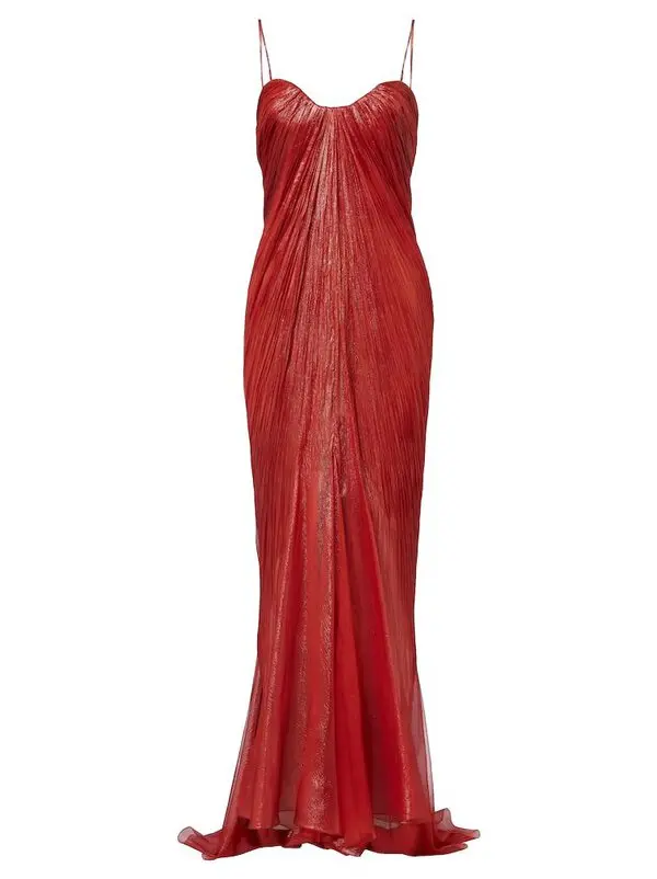 MARIA LUCIA HOHAN Victoria Pleated Silk Muslin Bustier Gown - Red