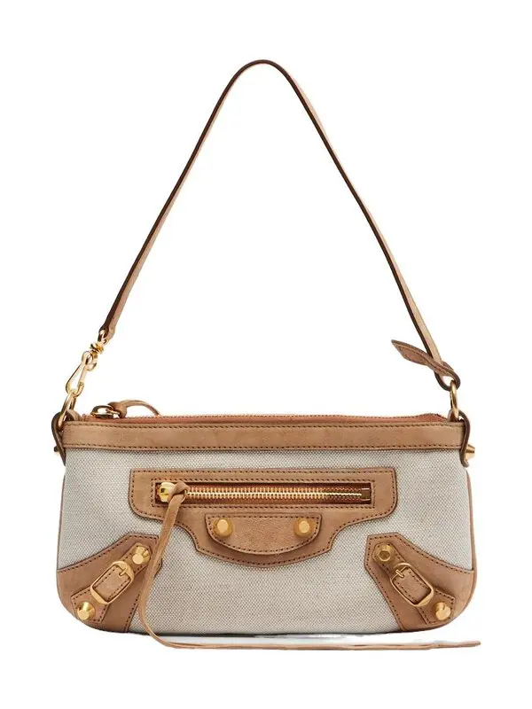 Balenciaga Mini Canvas And Suede Shoulder Bag - Beige