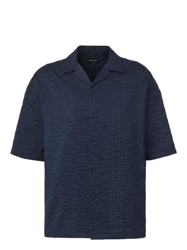Giorgio Armani Seersucker Bowling Shirt - Blue