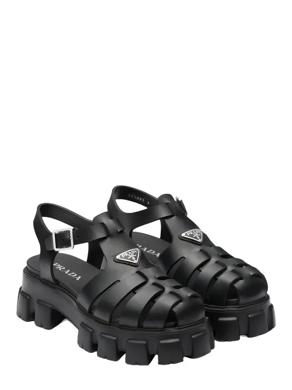 Prada Monolith Rubber Lug Sole Sandals - Black