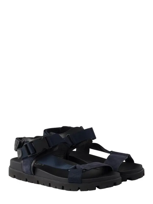 Prada Suede And Woven Tape Sporty Sandals - Blue