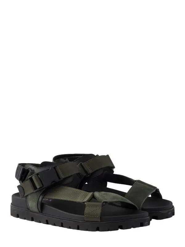Prada Suede And Woven Tape Sporty Sandals - Green