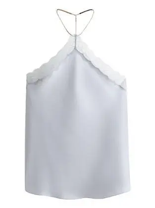 H&m X Stella Mccartney Lace-trimmed Halterneck Top - Light Dusty Blue