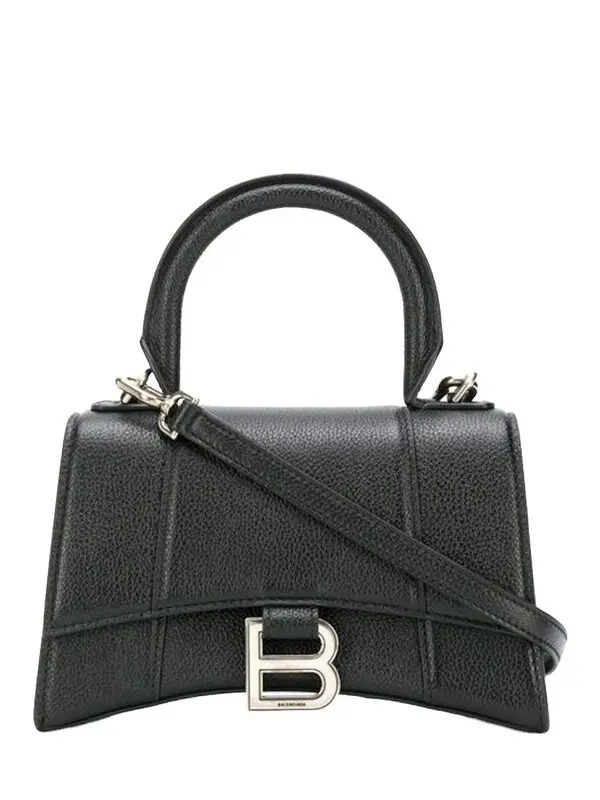 Balenciaga Grained Hourglass Top Handle Xs - Black