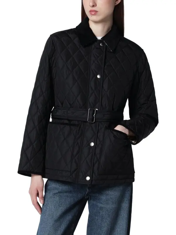 Burberry Quilted Nylon Jacket With Belted Waist - Black