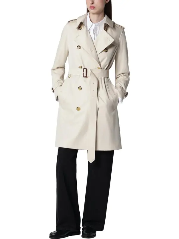 Burberry Kensington Mid-length Tropical Gabardine Trench Coat - Beige