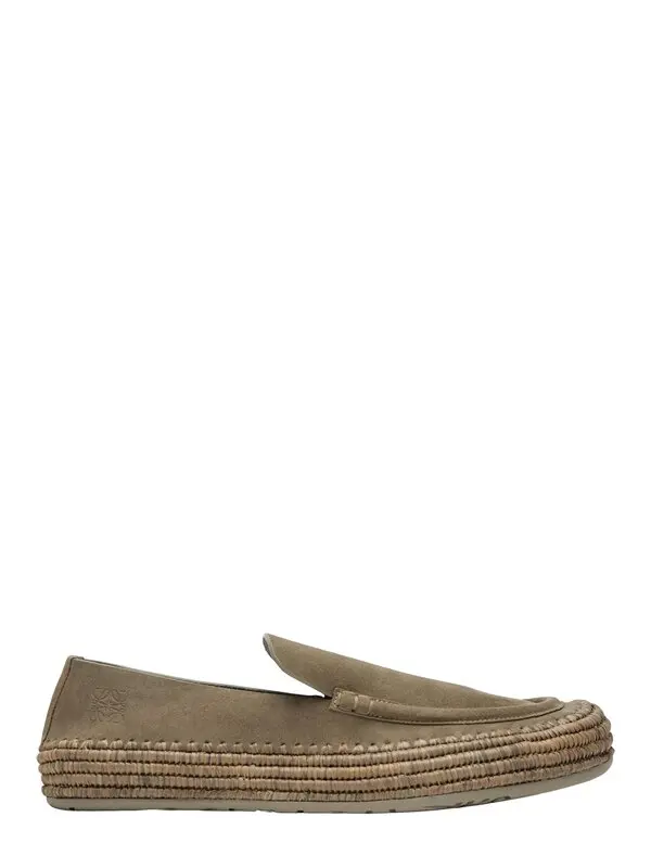 Loewe Suede And Raffia Loafers - Grey