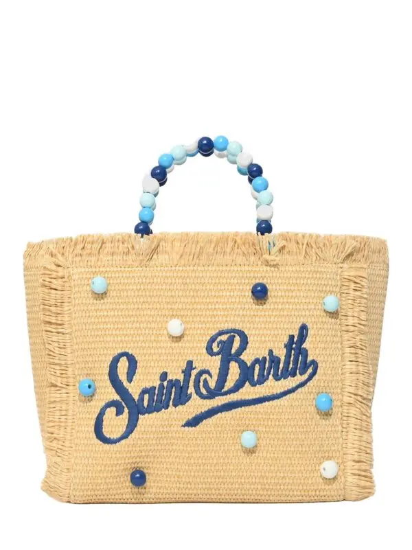 MC2 SAINT BARTH Raffia Handbag With Floral Motif - Beige