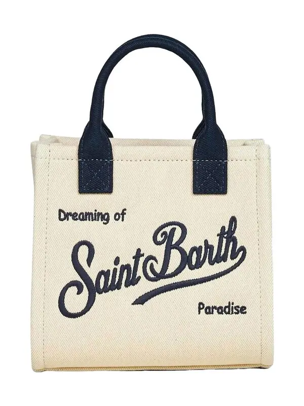 MC2 SAINT BARTH Embroidered Logo Cotton Twill Vanity Bag - White
