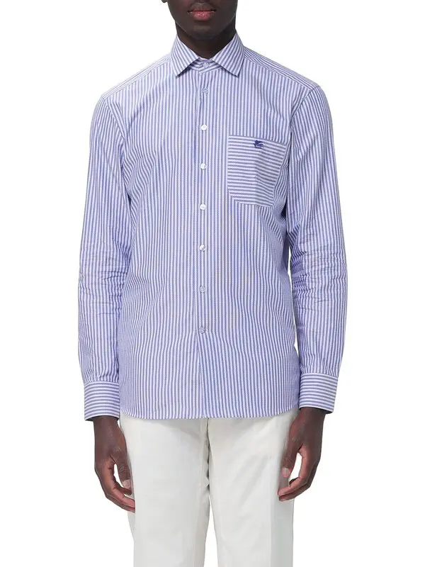 Etro Striped Poplin Casual Shirt - Gnawed Blue