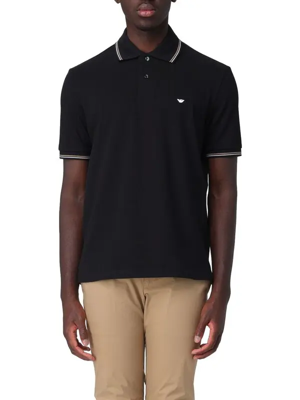 Emporio Armani Cotton Polo Shirt With Logo - Black