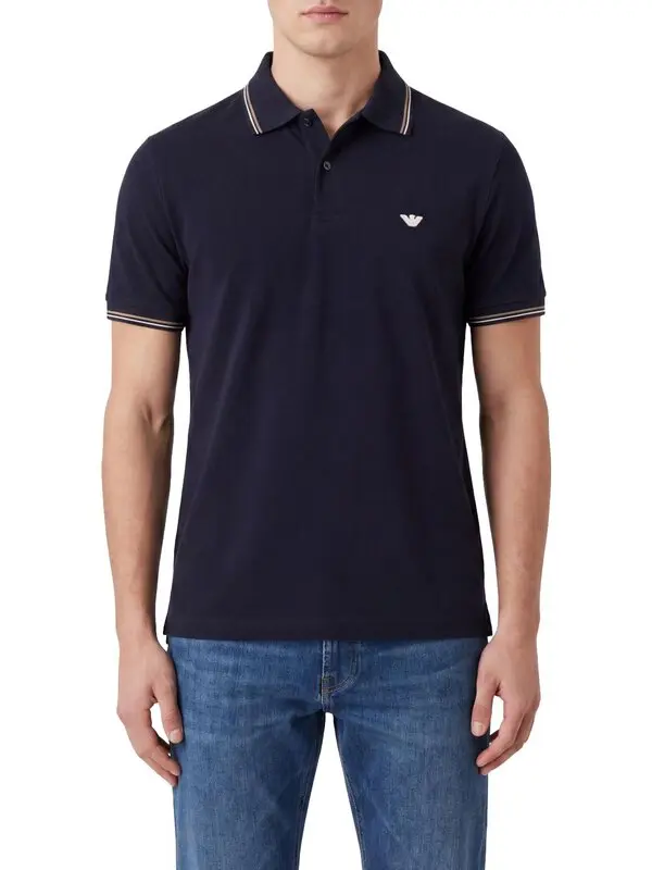 Emporio Armani Cotton Polo Shirt With Logo - Blue