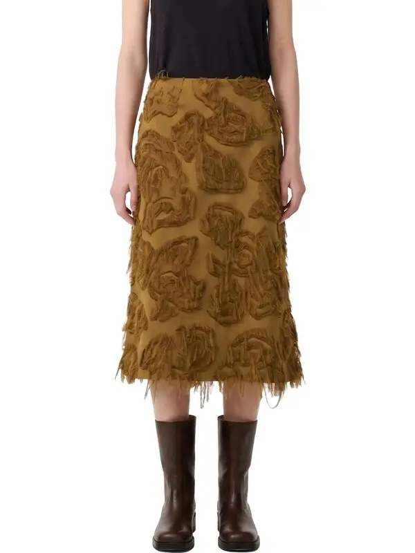 Studio Nicholson Cotton Midi Skirt With Fringes - Mustard