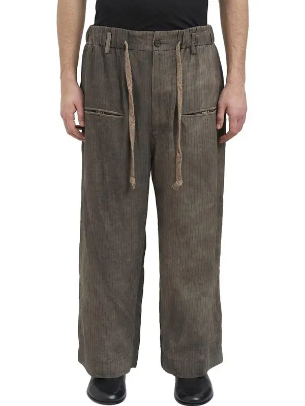 ZIGGY CHEN Wide Leg Striped Trousers - Grey