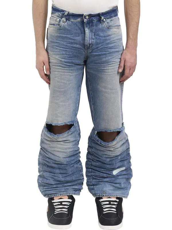PDF Distressed Denim Flared Jeans - Blue