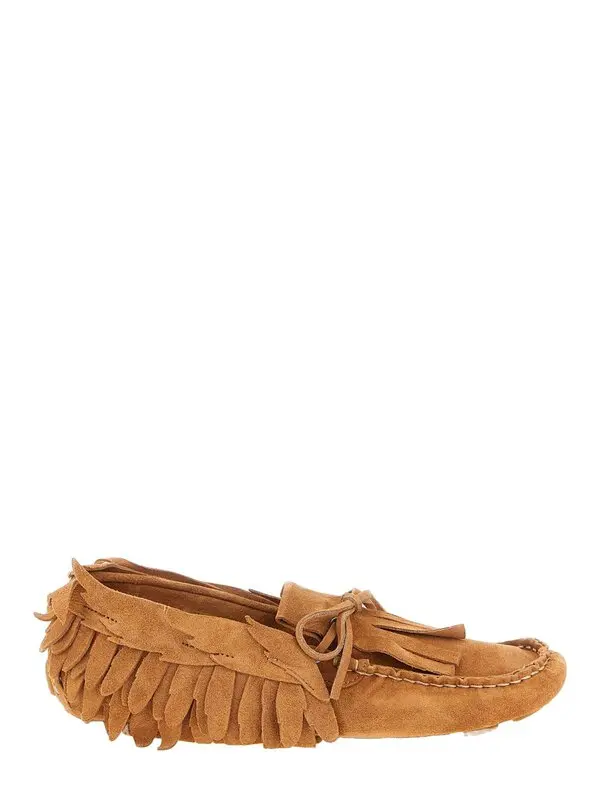 Alberta Ferretti Fringed Suede Driver Loafers - Brown