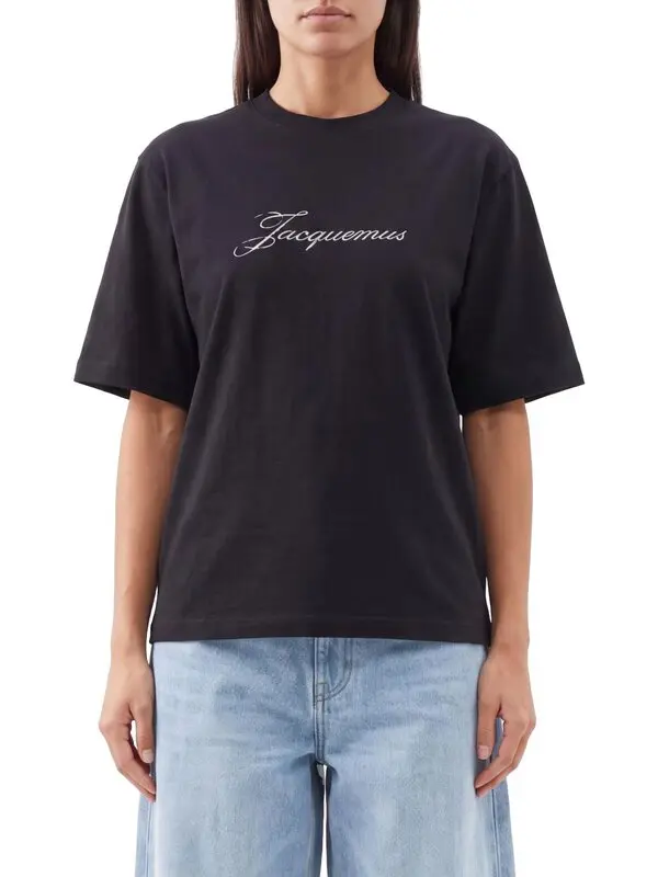 Jacquemus Cotton T-shirt With Contrasting Logo - Black