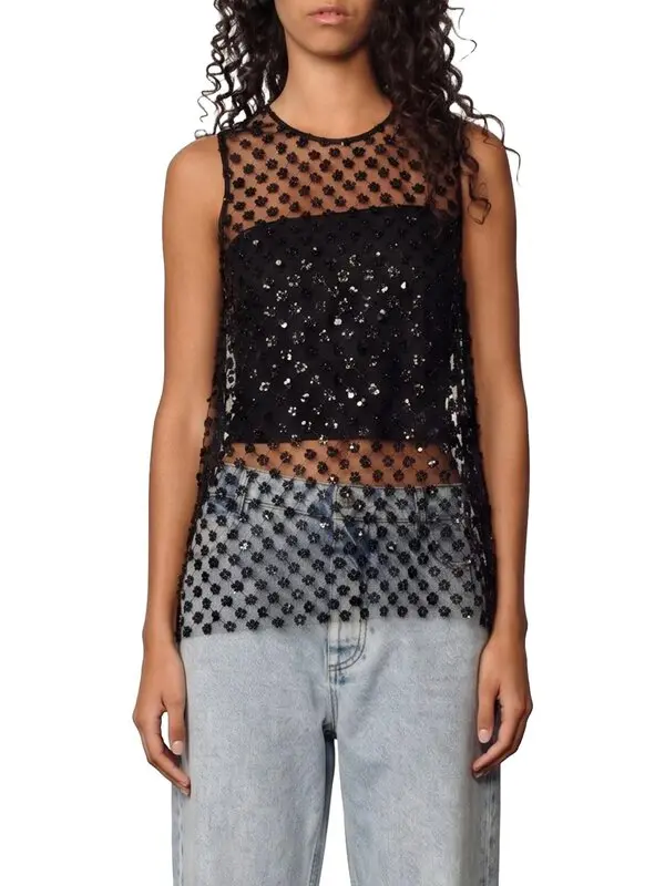 HERSKIND Sequin Embellished Tulle Top - Black