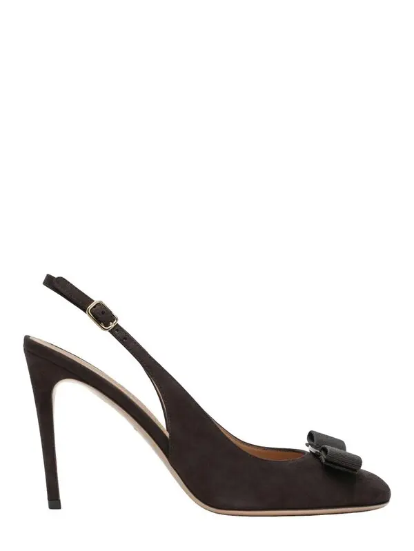 FERRAGAMO Suede Slingback Pumps With Vara Bow - Dark