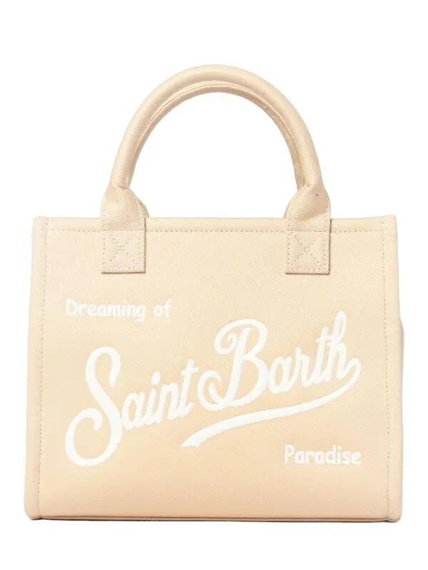 MC2 SAINT BARTH Cotton Twill Vanity Handbag With Embroidered Logo - Beige