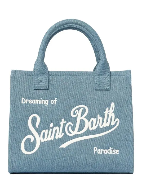 MC2 SAINT BARTH Cotton Twill Vanity Handbag With Embroidered Logo - Blue 1