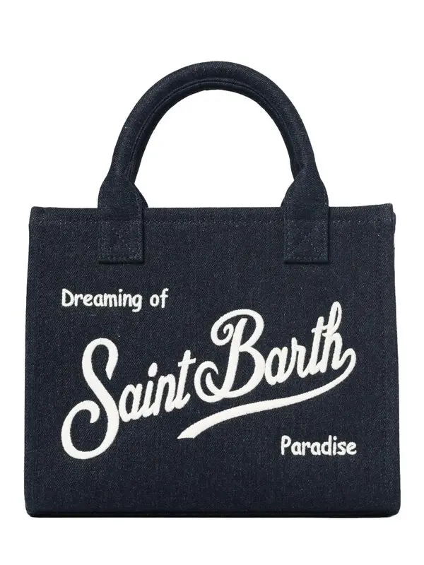 MC2 SAINT BARTH Cotton Twill Vanity Handbag With Embroidered Logo - Blue 2