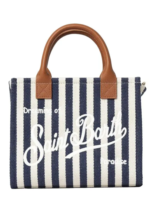 MC2 SAINT BARTH Cotton Twill Vanity Handbag With Embroidered Logo - Blue