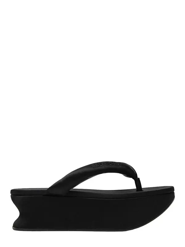 Balenciaga Satin Gaeta Wedge Flip Flops - Black