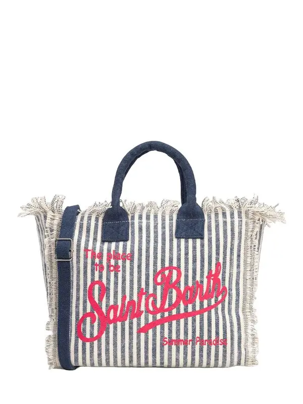 MC2 SAINT BARTH Striped Canvas Tote With Fringed Edges And Logo Detail - Fa05