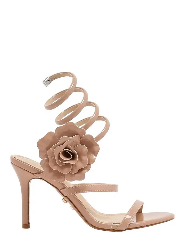 TWENTY FOURHAITCH Poniente Patent Leather Sandals With Applied Flower - Sand