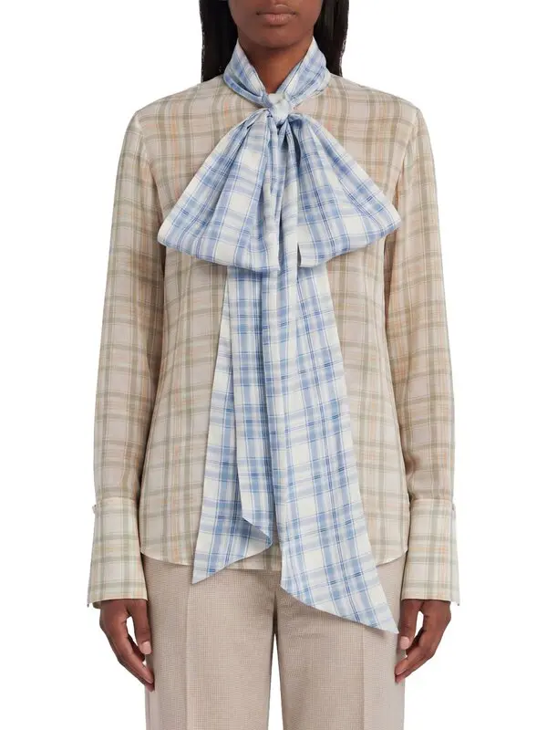 Acne Studios Plaid Shirt With Scarf Detail - Beige