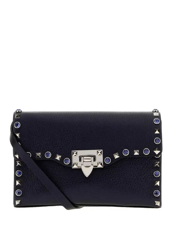 Valentino Garavani Rockstud Mini Bag In Hammered Leather With Crystals - Blue