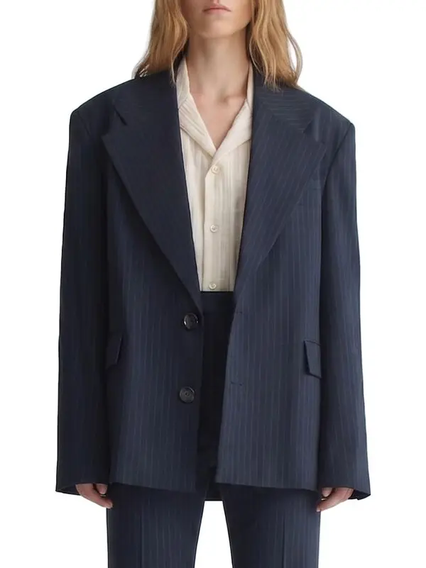 Séfr Tailored Pinstripe Blazer - Blue