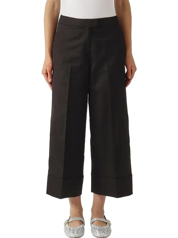 PT TORINO Cotton Blend Cropped Trousers - Black
