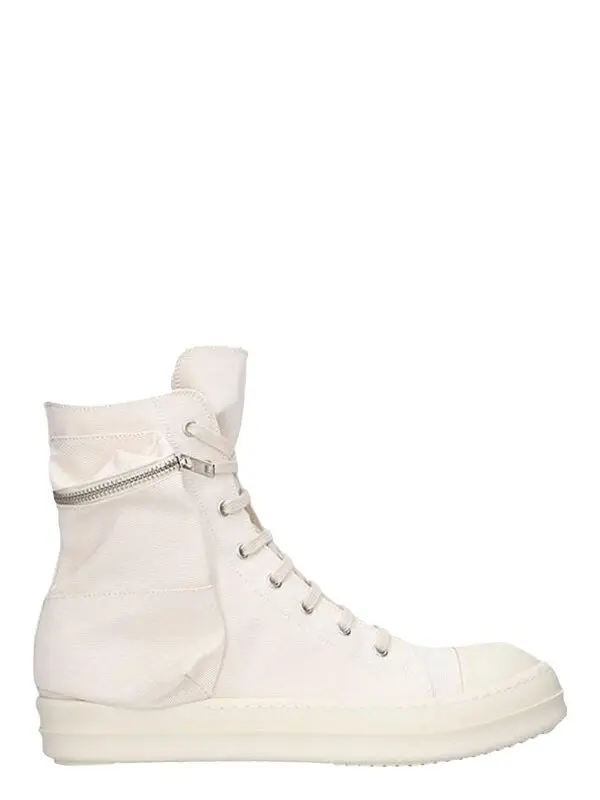 Rick Owens Gethsemane Cotton Cargo High Top Sneakers - Cream