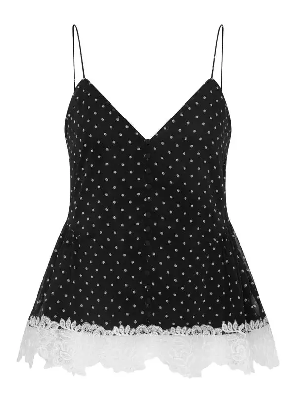 ROTATE BY BIRGER CHRISTENSEN Polka-dot Lace Trim Top - Black