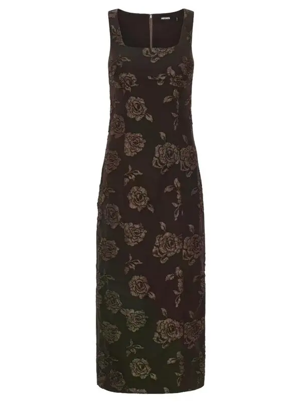 ROTATE BY BIRGER CHRISTENSEN Jacquard Sleeveless Midi Dress - Brown