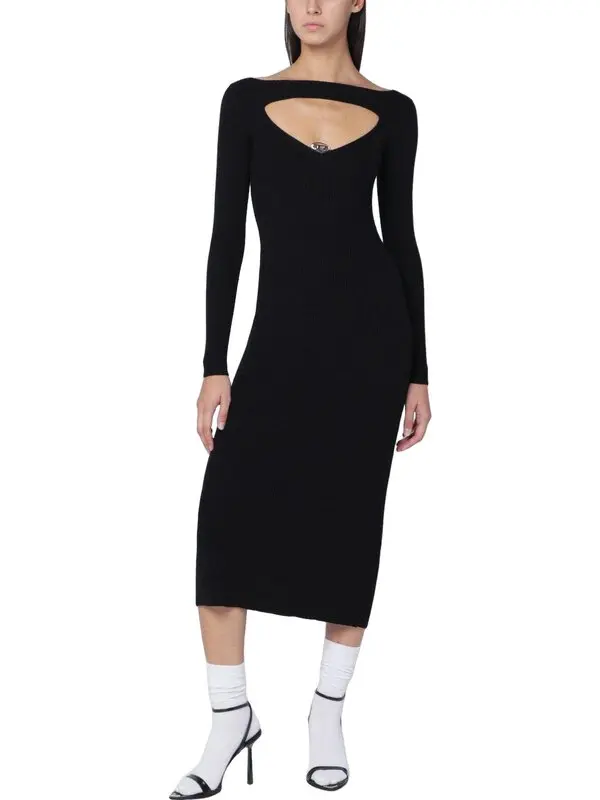 DIESEL® Ribbed Midi Dress With Cut Out Detail - Black