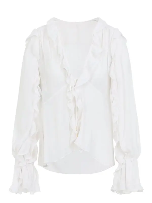 Alberta Ferretti Creponne Shirt With Ruffle Details - White