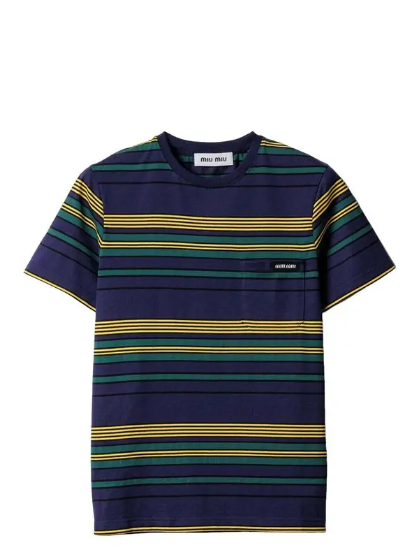 Miu Miu Striped Cotton T-shirt - Blue