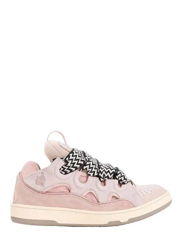 LANVIN Pink Suede Calf Leather Curb Sneakers - Multicolor