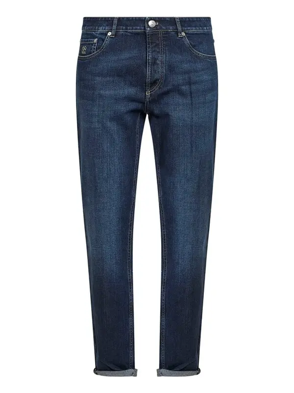 Brunello Cucinelli Cotton Denim Jeans With Embroidered Detail - Multicolor
