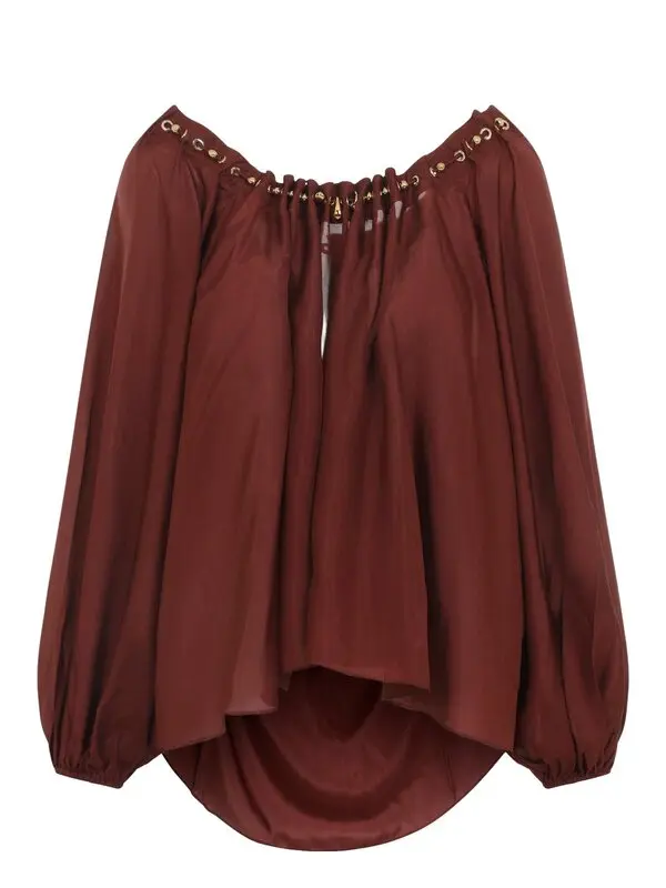 Zimmermann Aster Silk Blouse With Gold-toned Eyelets - Red