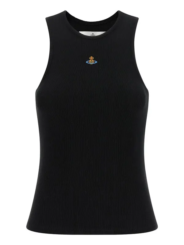 VIVIENNE WESTWOOD Ribbed Cotton Jersey Top With Orb Embroidery - Black