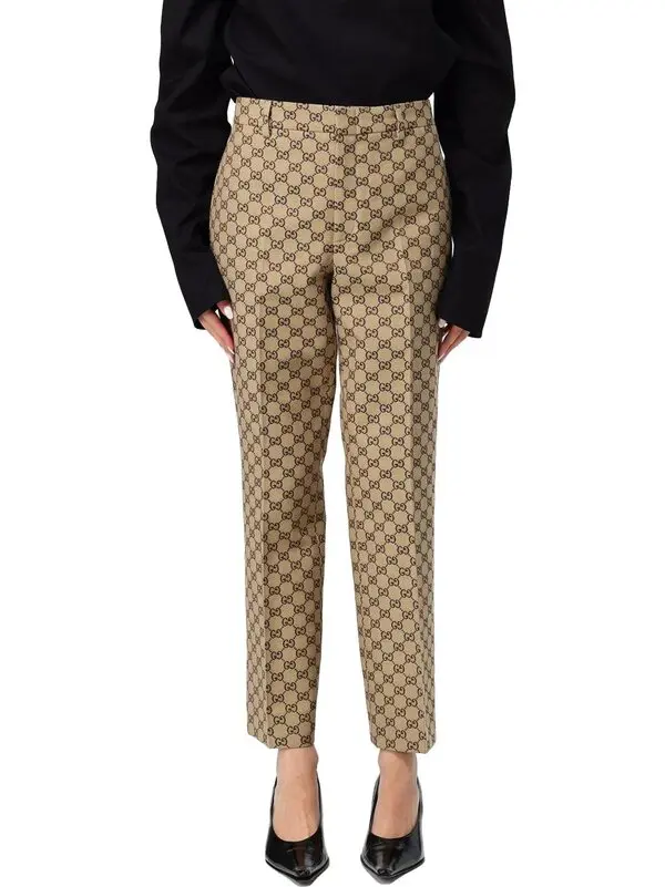 Gucci Monogrammed Viscose Blend Trousers - Cream